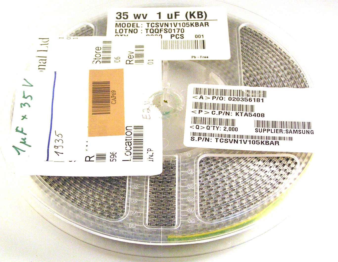 Samsung TCSVN1V105KBAR SMT Tantalum Capacitor 1uF 10% 35V 25 Pieces ...