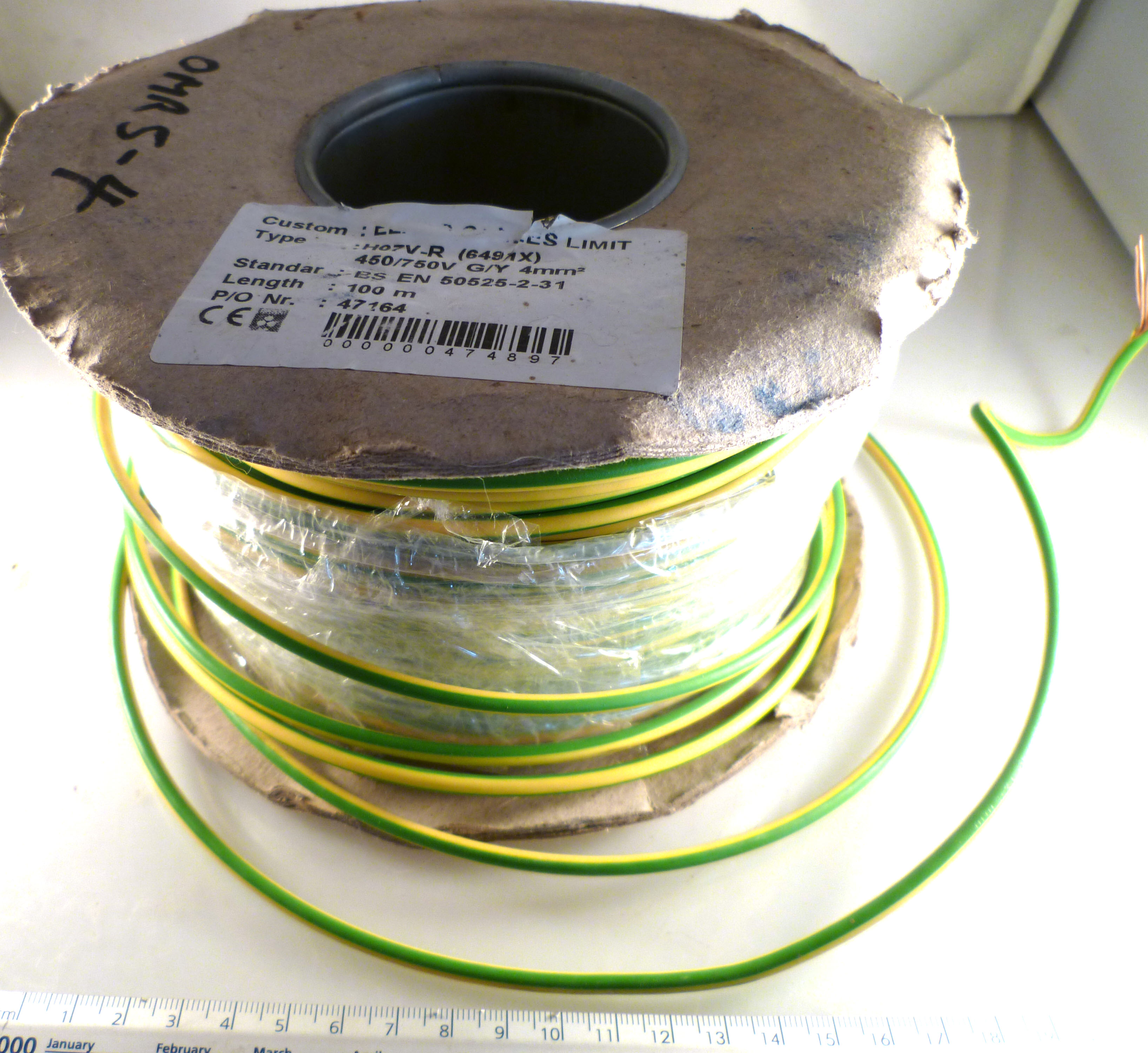 Earth Cable G&Y H07V-R (6491X) 4.0mm Stranded Core 7/0.85mm 5 Metres ...