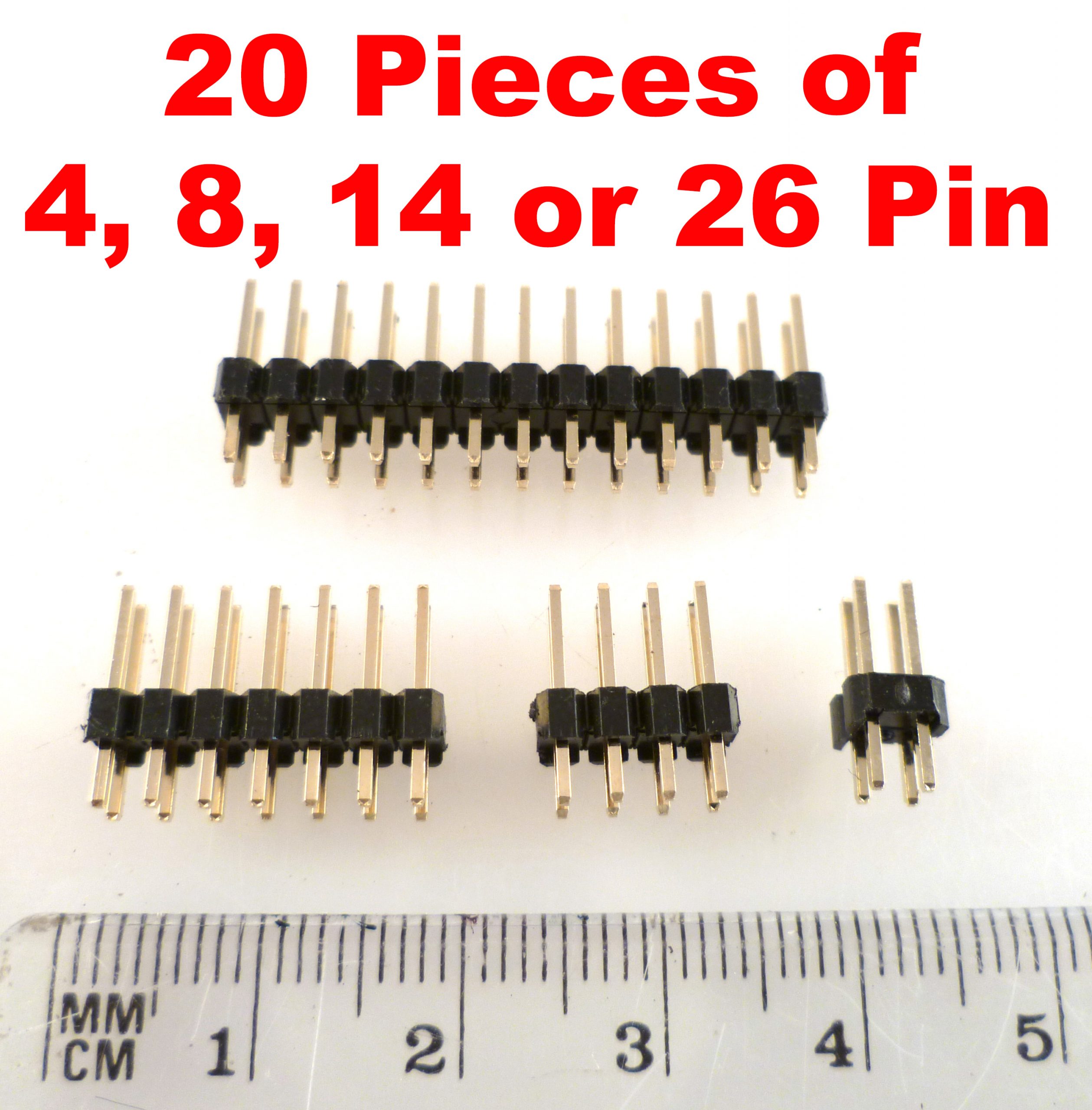 Header Plug Gold 2.54mm Pitch DIL 4, 8, 14 or 26 Way 20 Pieces MBD023G ...