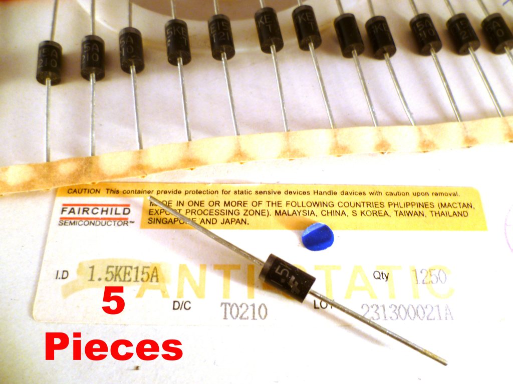 Fairchild Semiconductor 1.5KE15A TVS Diode 1.5KW 15V DO-201 5 Pieces MBE008B | Rich Electronics