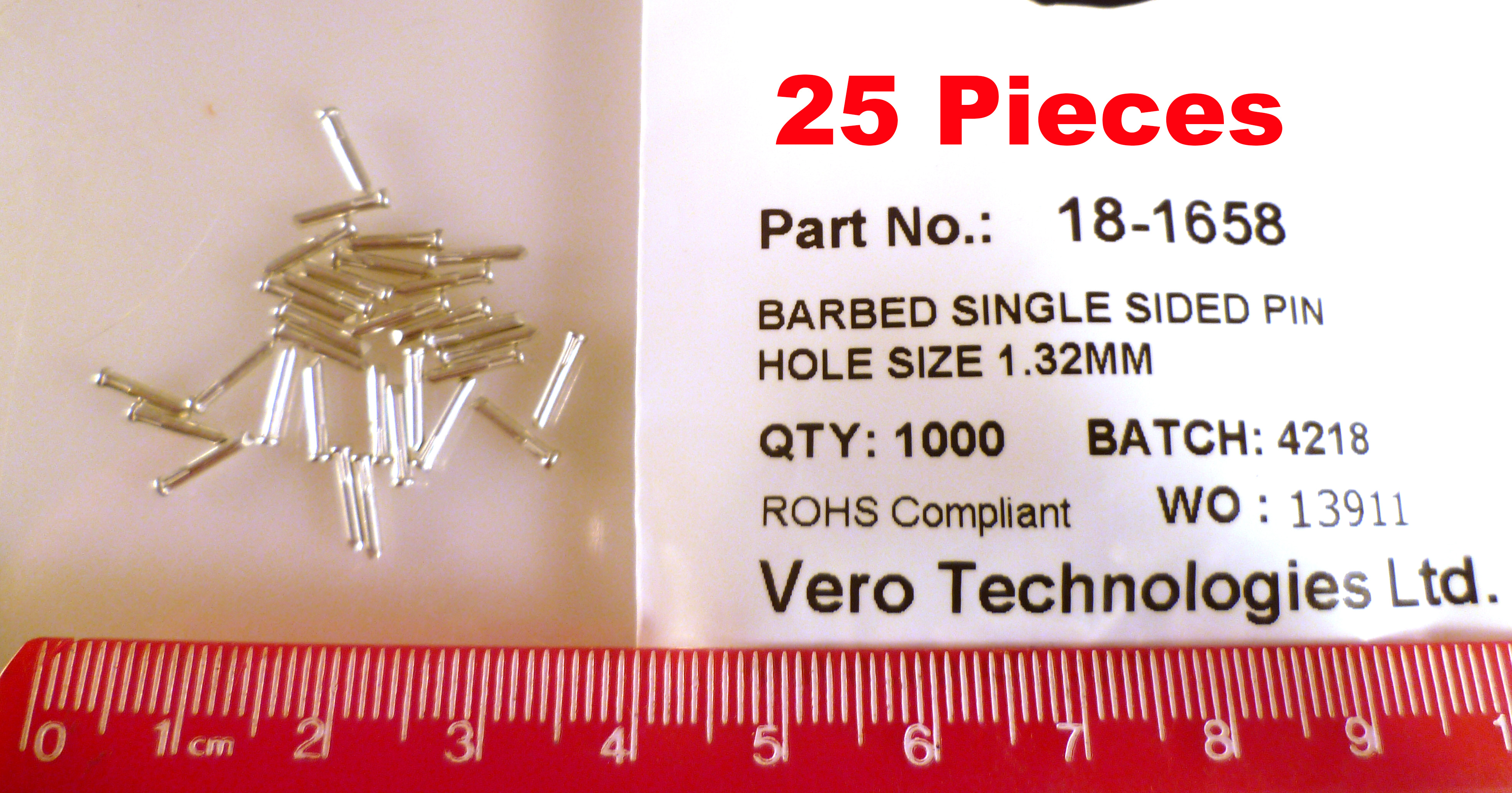 Vero 18-1658 S/Sided Barbed Pressfit Terminal Pin 1.32 Diam 25 Pieces ...