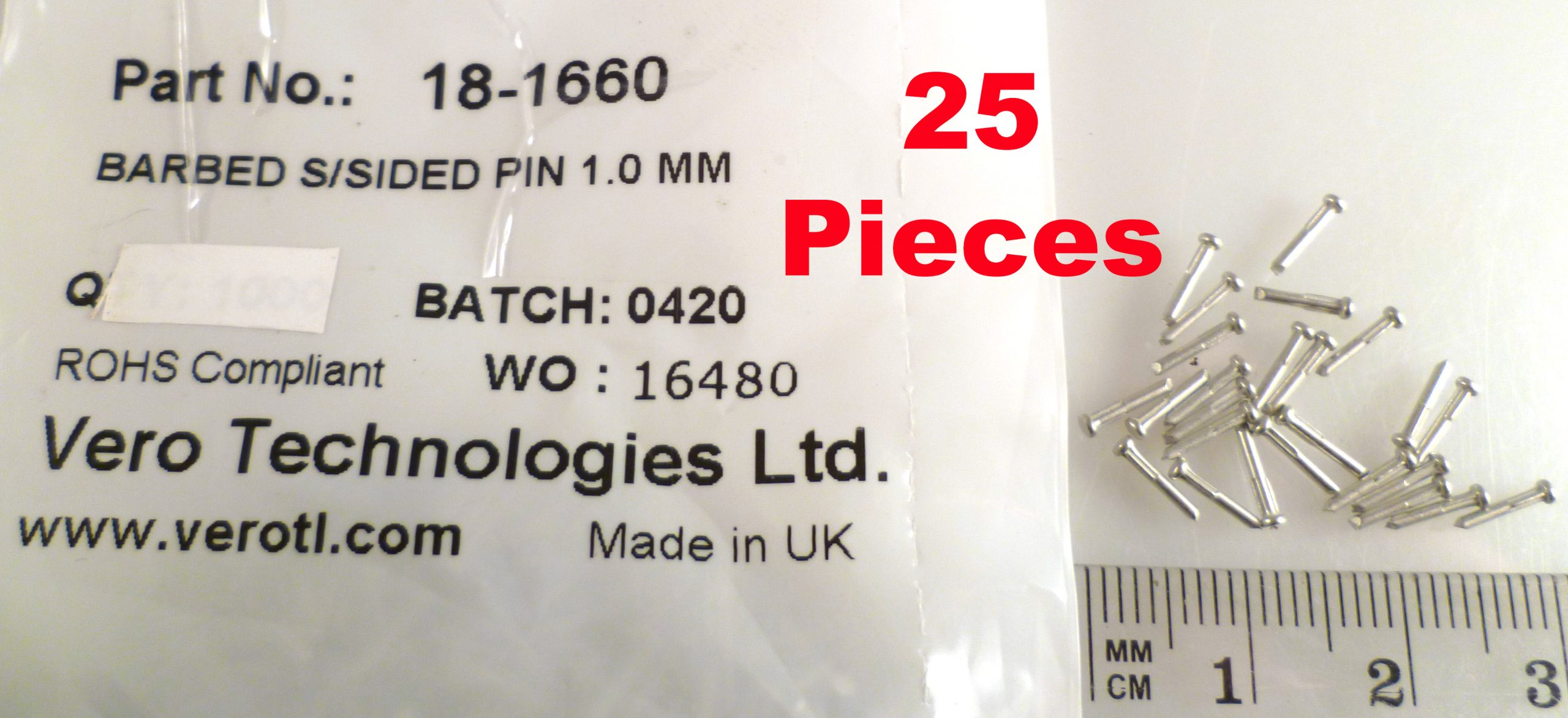 Vero 18-1660 S/Sided Barbed Pressfit Terminal Pin 1.02 Diam 25 Pieces ...