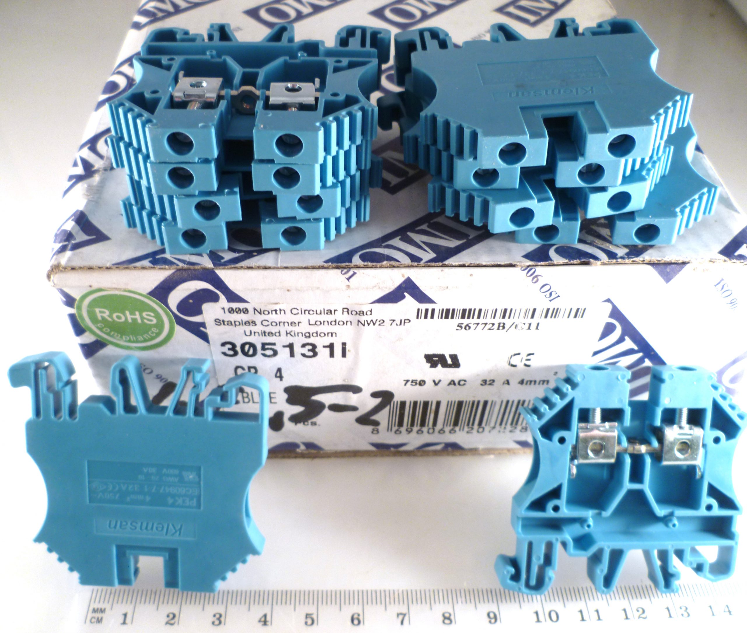 Klemsan PEK4 305131i 4mm² Screw Type Terminal Block Blue 10 Pieces ...