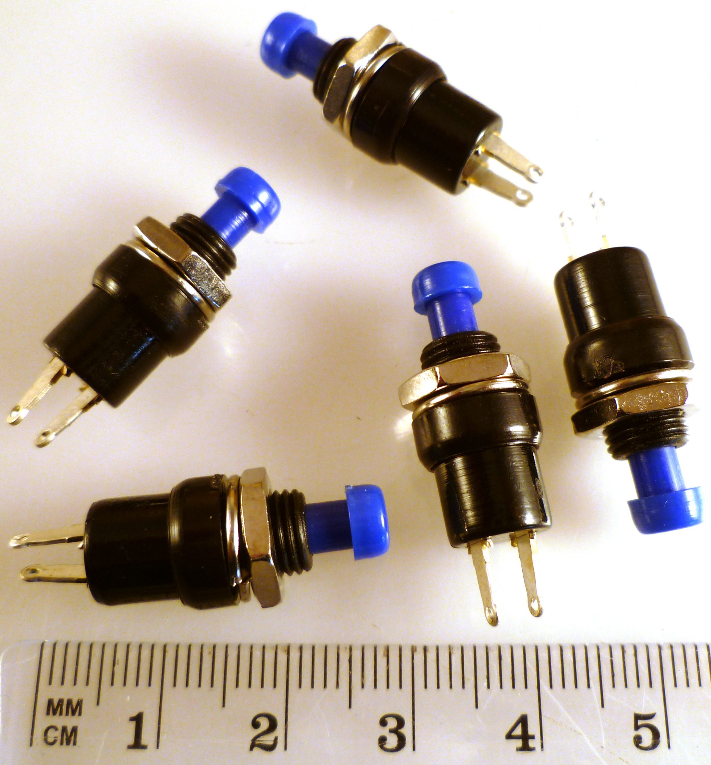 Mini Panel Mount Push (ON) Switch Flanged Button Blue 5 Pieces EB5F2-5B ...