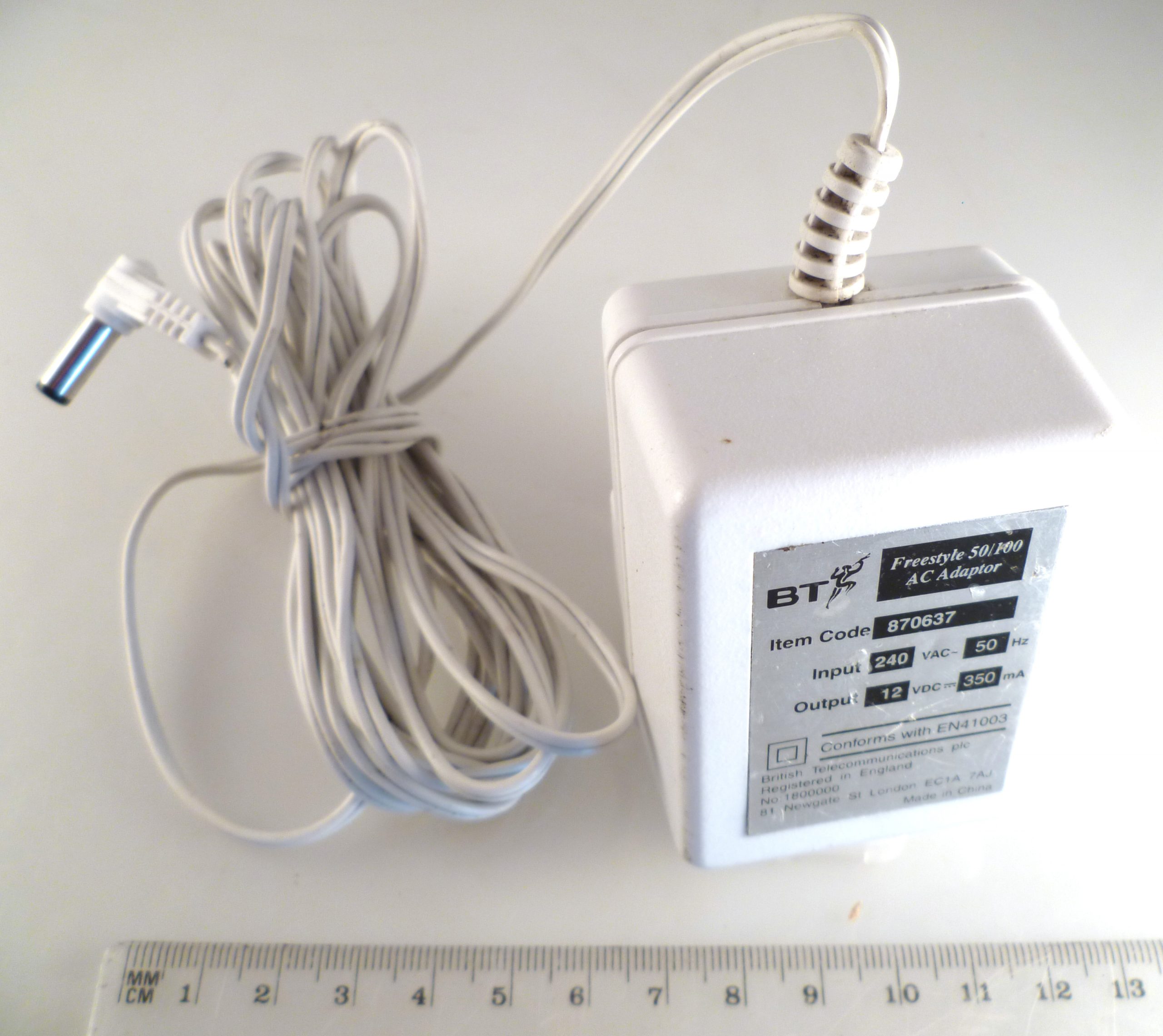 BT Freestyle 50/100 UK 3 Pin Adaptor In 240Vac Out 12Vdc 350mA OL0259A ...