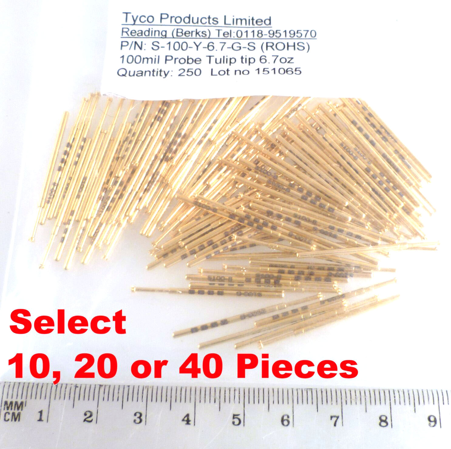 Tyco S-100-Y-6.7-G-S 100mil PCB Test Spring Tip Tulip Probe OM0967A4 ...