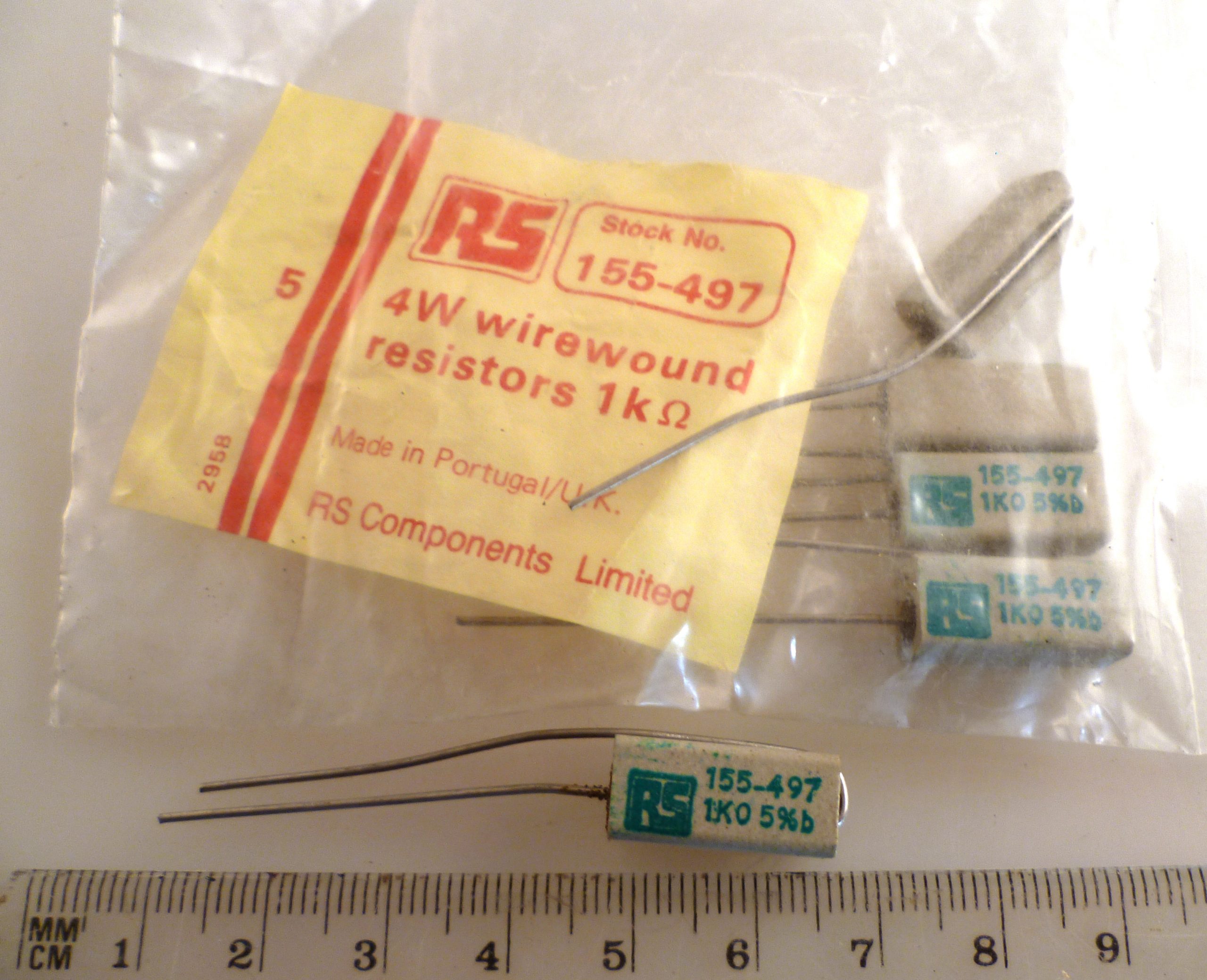 RS 155-497 Ceramic Axial Wirewound Resistor 1k Ohm 4 Watt 5 Pieces ...