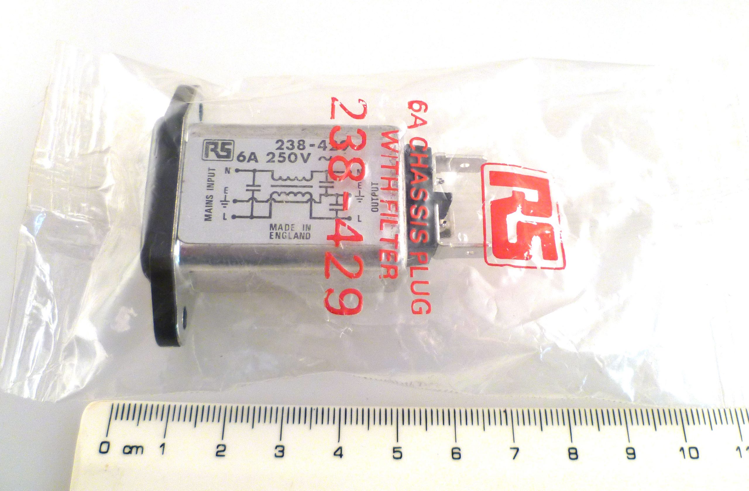 RS 238-429 IEC Mains Inlet Filter Plug 250VAC 6A OM0387B | Rich Electronics