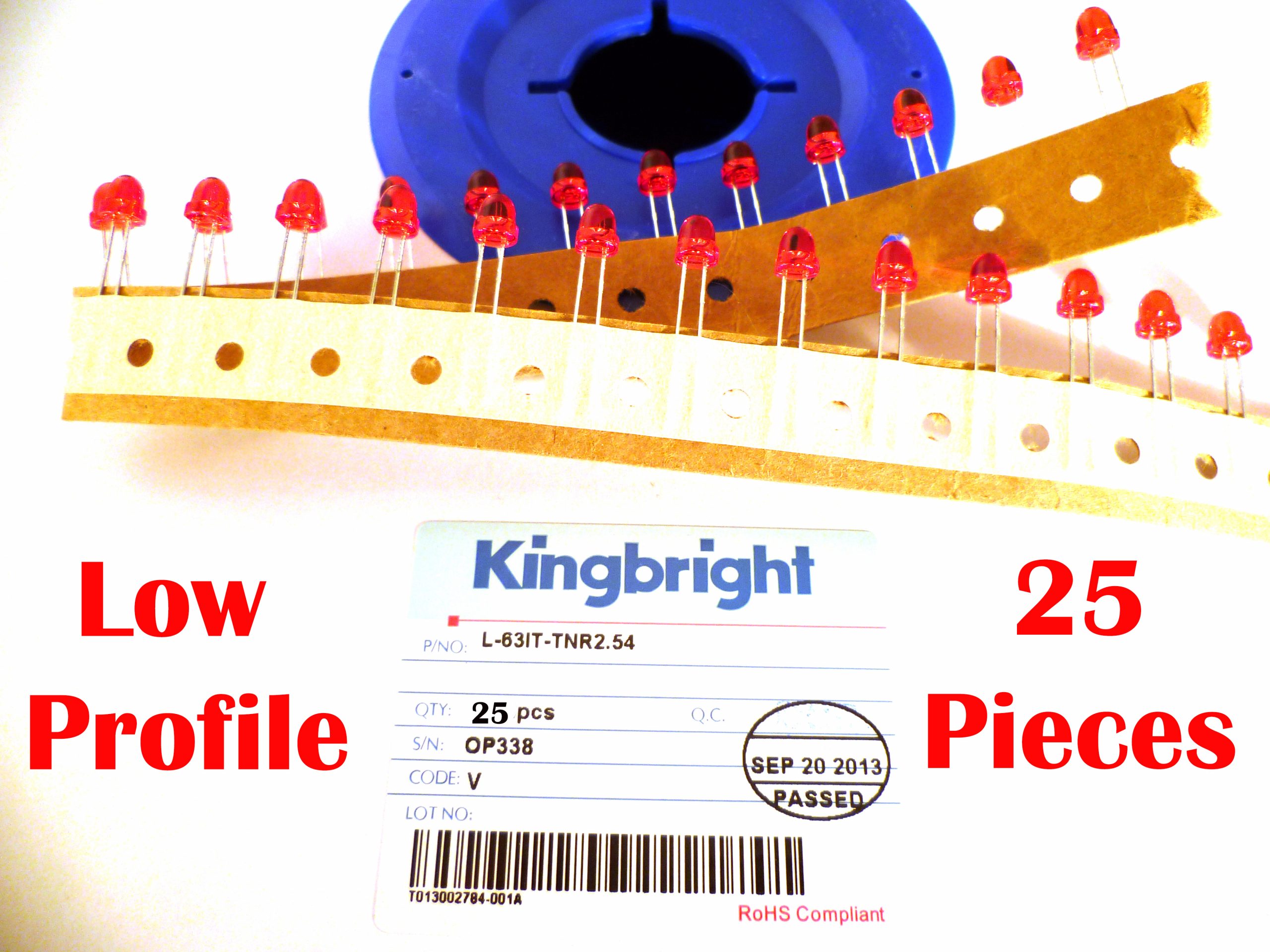 Kingbright L-63IT-TNR 2.54 Pitch 5mm Red LED Low Profile 25 Pieces ...