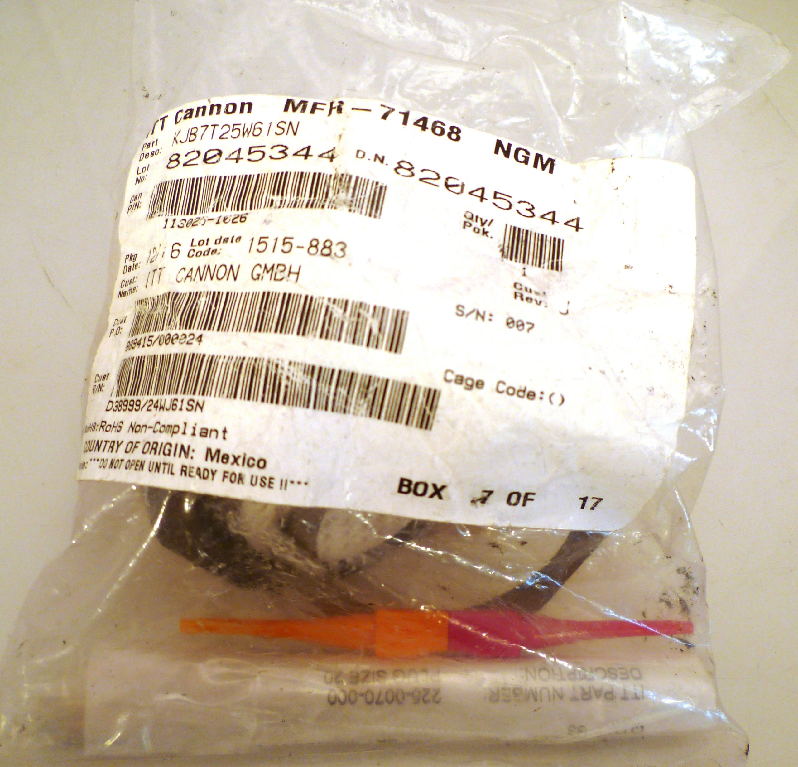ITT Cannon KJB7T25W61SN Milspec Bulkhead 63 Way Socket OM0734Z19 | Rich ...