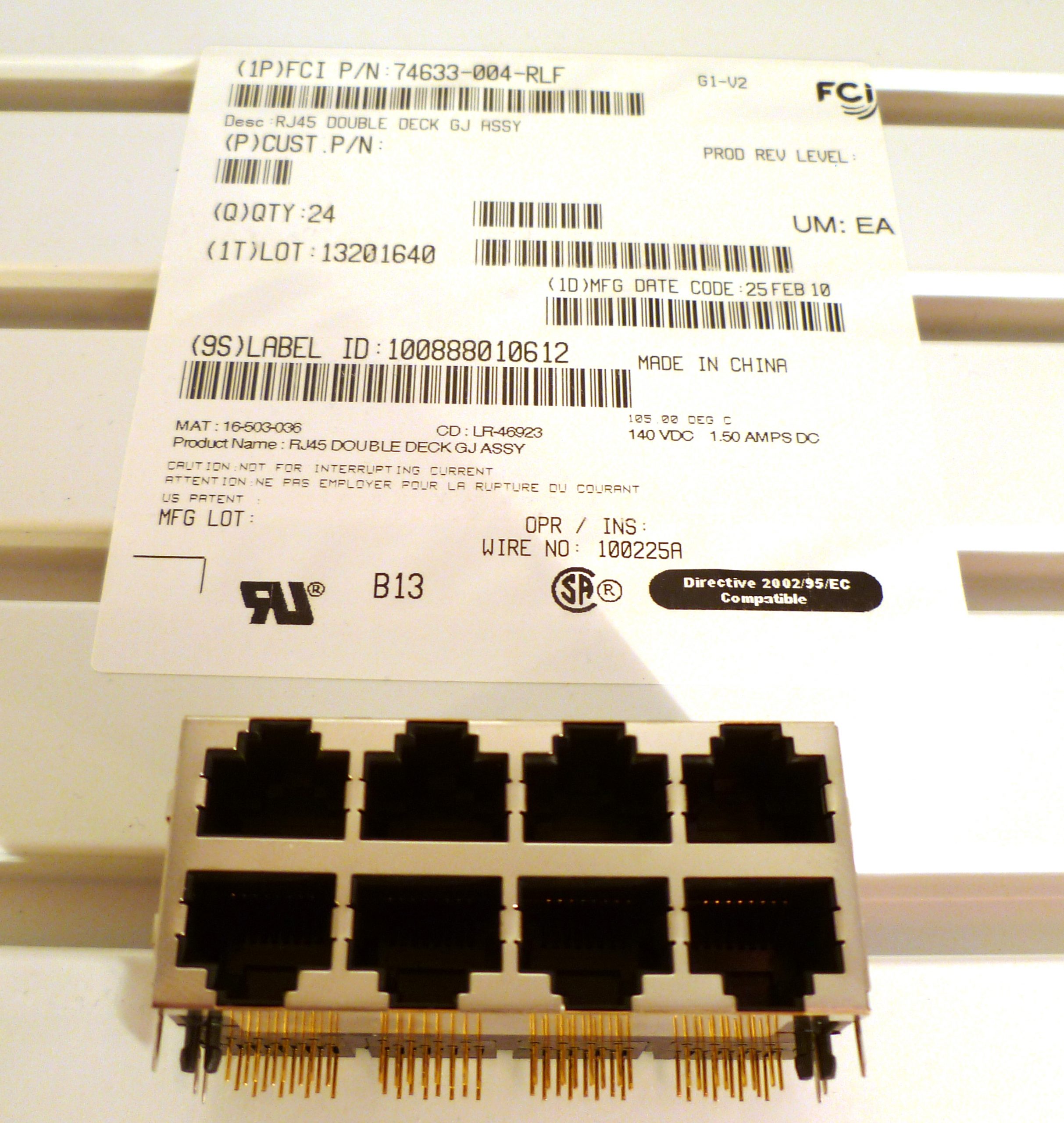 FCI 74633-004-RLF 8 Way Modular Connector 8p8c RJ45 R/Angle Cat3 ...