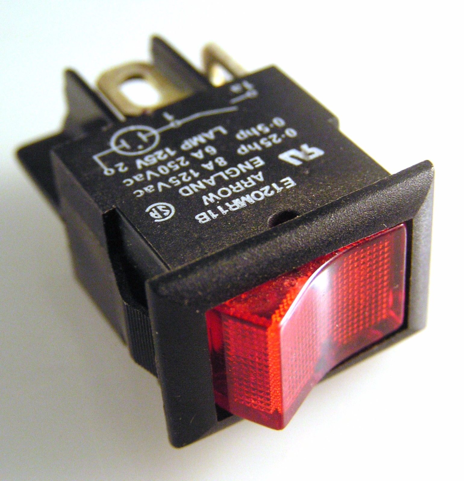 Arrow England E120MR11B Rocker Switch Red 6A 250VAC DPNO OM0293Z2 ...