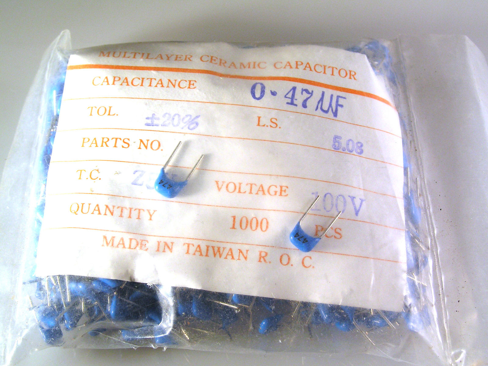 Radial MLCC Z5U Capacitor 0.47uF 100V 50 Pieces OLA3-13 | Rich Electronics
